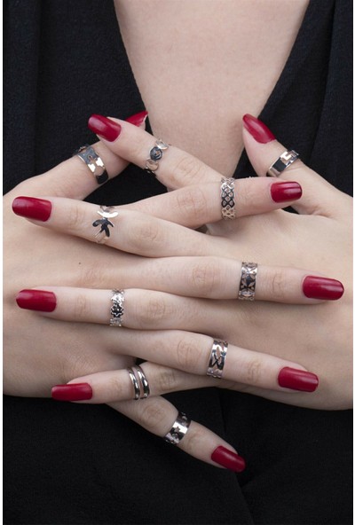 Sortie Accessories Sortier Accessories Kadın Gümüş Rengi 10'lu Eklem Yüzük 042 Sortie Accessories Sortier Accessories Kadın Gümüş Rengi 10'lu Eklem Yüzük 042