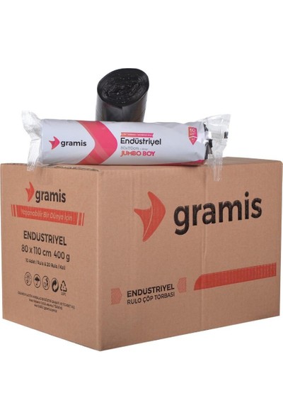 Gramis Endüstriyel Jumbo Boy Siyah Çöp Poşeti 80 x 110 cm 400 gr 10 x 20'li