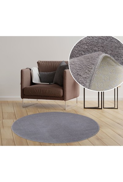 My Evilla Modern Dekoratif Halı Jel Kaymaz Taban Peluş Puffy Yuvarlak Gri My Evilla Modern Dekoratif Halı Jel Kaymaz Taban Peluş Puffy Yuvarlak Gri