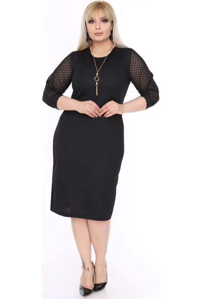 Modayız Kolları Puanlı Büyük Beden Elbise 16D-0471