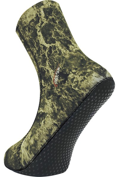 Free-Sub 5mm Opencell, Expert Green Desen, Kaymaz Tabanlı Dalış Çorabı - Dalgıç Patiği