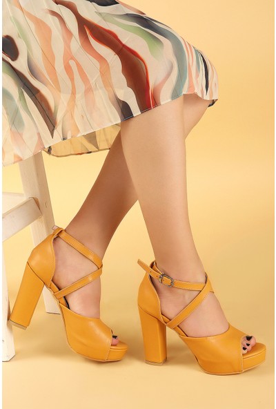 Potincim 3210-2058 Cilt Abiye 11 cm Platform Topuk Kadın Sandalet Ayakkabı Hardal Potincim 3210-2058 Cilt Abiye 11 cm Platform Topuk Kadın Sandalet Ayakkabı Hardal