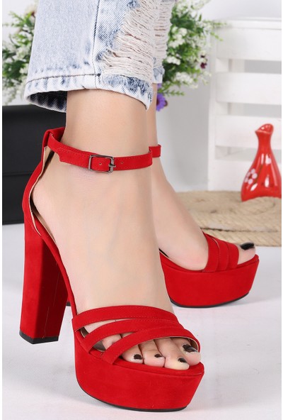 Potincim Pnt 328013 Süet Abiye 11 cm Platform Topuk Kadın Sandalet Ayakkabı Kırmızı Potincim Pnt 328013 Süet Abiye 11 cm Platform Topuk Kadın Sandalet Ayakkabı Kırmızı