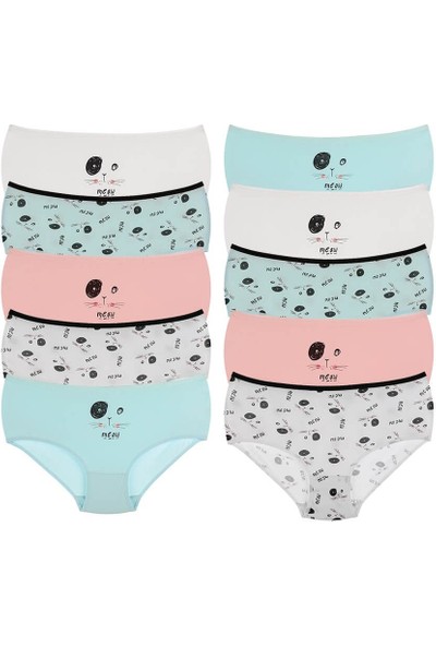 Donella 10'lu Meow Baskılı Renkli Kadın Büyük Beden Külot - 25711061VZ