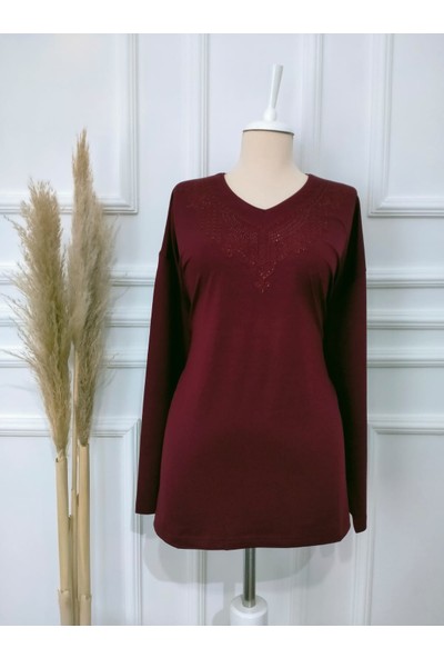 Nacar Çarşı Kadın Büyük Beden Koyu Kırmızı Anne Penye Bluz Nacar Çarşı Kadın Büyük Beden Koyu Kırmızı Anne Penye Bluz