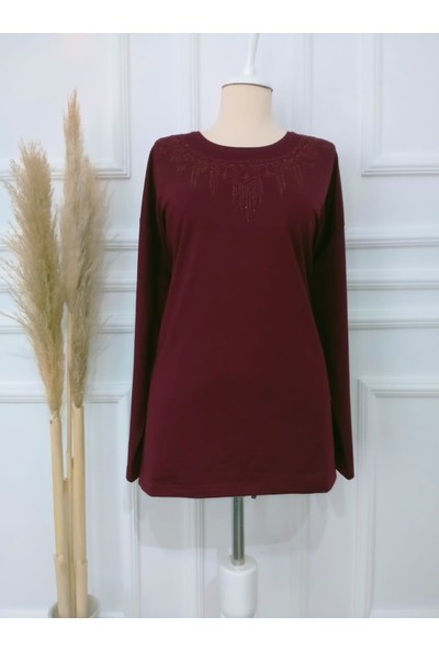 Nacar Çarşı Kadın Büyük Beden Bordo Anne Penye Bluz