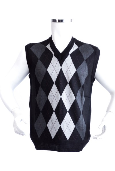 Oppland Erkek Baba Süveteri Baklava Desenli V Yakalı Ince Yün Dokuma