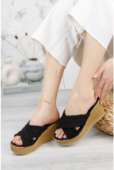 Modafrato Çapraz Hasır Dolgu Taban Kadın Terlik