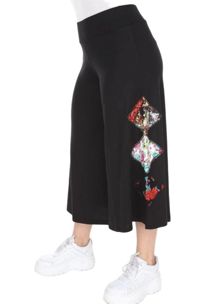 Hanezza Büyük Beden Yüksek Bel Yama Detaylı Viskon Etek Kapri