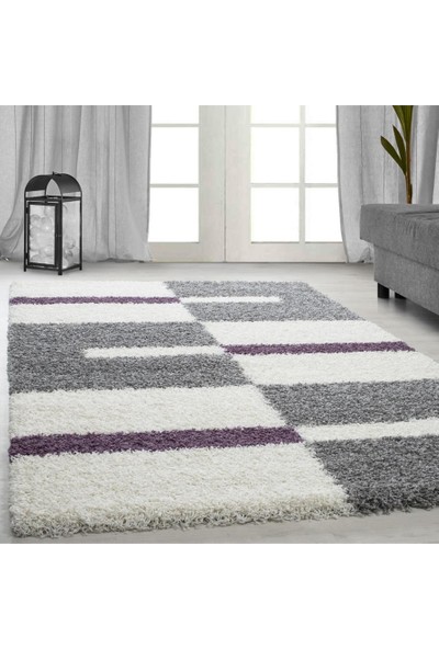 Oves Home Desenli Shaggy Halı Kareli ve Çizgili Motif 3 cm Hav Yüksekliği Gri Lila Beyaz Renkli Oves Home Desenli Shaggy Halı Kareli ve Çizgili Motif 3 cm Hav Yüksekliği Gri Lila Beyaz Renkli