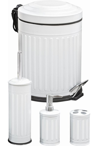 Foreca Vintage 4'lü Çöp Kovası Banyo Seti Çizgili Foreca Vintage 4'lü Çöp Kovası Banyo Seti Çizgili