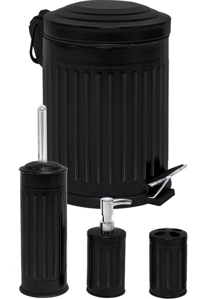 Foreca Vintage 4'lü Çöp Kovası Banyo Seti Çizgili Foreca Vintage 4'lü Çöp Kovası Banyo Seti Çizgili