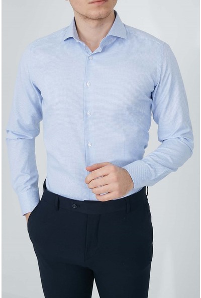 Fc Plus Mavi Italyan Yaka Pamuk Erkek Gömlek