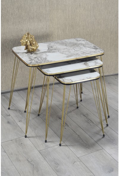 Fancy Mobilya 3'lü Zigon Sehpa Dekoratif Lüks Çift Renk Gold Beyaz Mermer Metal Ayak Fancy Mobilya 3'lü Zigon Sehpa Dekoratif Lüks Çift Renk Gold Beyaz Mermer Metal Ayak