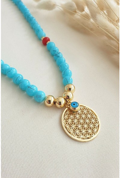 Armerdo Mavi Boncuklu Gold Yaşam Çiçeği Armerdo Mavi Boncuklu Gold Yaşam Çiçeği