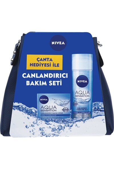 Nivea Canlandırıcı Bakım Seti Çanta Hediyeli Aqua Yüz Temizleyici Jeli 200 ml + Bakım Kremi 50ML Nivea Canlandırıcı Bakım Seti Çanta Hediyeli Aqua Yüz Temizleyici Jeli 200 ml + Bakım Kremi 50ML