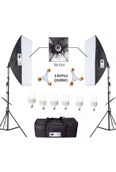 Deyatech Softbox 50 x 70 cm Sürekli Video Işık 3 Duylu 6500 Led Işık Set 2'li Deyatech Softbox 50 x 70 cm Sürekli Video Işık 3 Duylu 6500 Led Işık Set 2'li