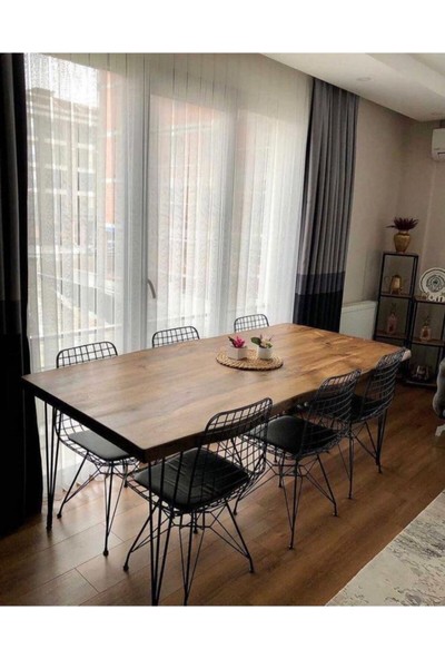 Ressahome Perla Lüx Doğal Kütük Tel Ayaklı Mutfak Masası Takımı-Mutfak Masası-Sandalye-Salon Mutfak Takımı