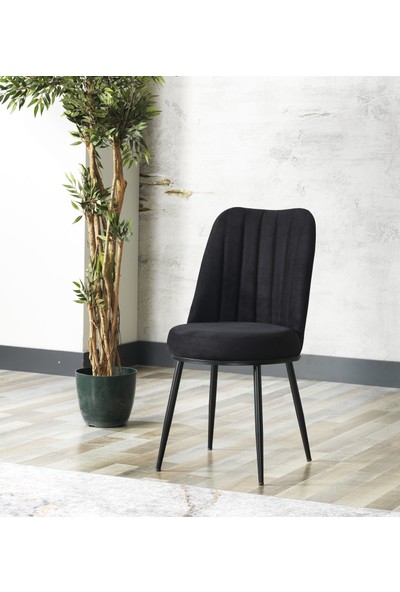 Ressahome Zeyra Siyah Metal Ayaklı Siyah Renk Mutfak Sandalyesi-Yemek Masası Sandalyesi