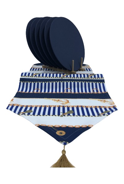 Desen İzmir Amerikan Servis 6'lı Supla ve Runner Örtü Seti Marin Desen Serisi