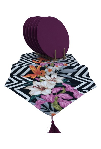 Desen İzmir Amerikan Servis 6'lı Supla ve Runner Örtü Seti Zambak Desen Serisi