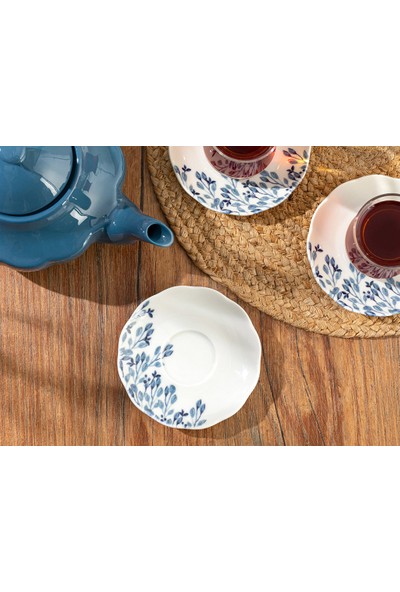 English Home Clover Flower Porselen Çay Tabağı 12 cm Beyaz - Mavi