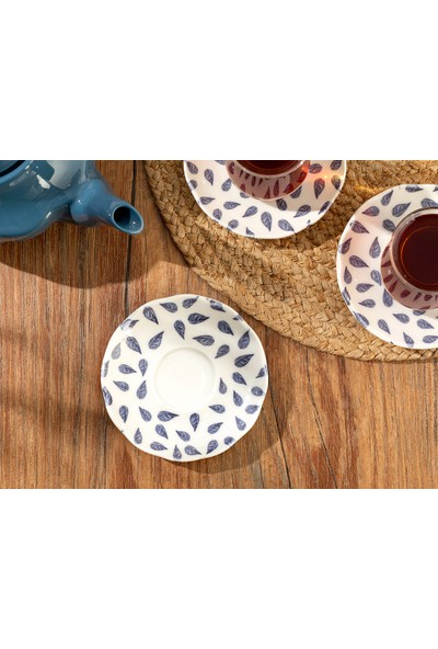 English Home Clover Leaf Porselen Çay Tabağı 12 cm Beyaz - Mavi