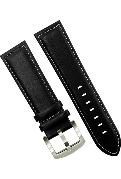 Escape Saat Uyumlu 22MM Siyah Renk Beyaz Dikişli Deri Saat Kordonu Kayışı