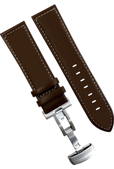 Quantum Saat Uyumlu 24MM Kahverengi Renk Beyaz Dikişli Gümüş Klipsli Deri Saat Kordonu Kayışı Quantum Saat Uyumlu 24MM Kahverengi Renk Beyaz Dikişli Gümüş Klipsli Deri Saat Kordonu Kayışı