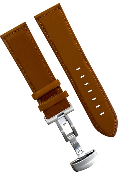 Tissot Saat Uyumlu 22MM Taba Renk Dikişli Gümüş Klipsli Deri Saat Kordonu Kayışı Tissot Saat Uyumlu 22MM Taba Renk Dikişli Gümüş Klipsli Deri Saat Kordonu Kayışı