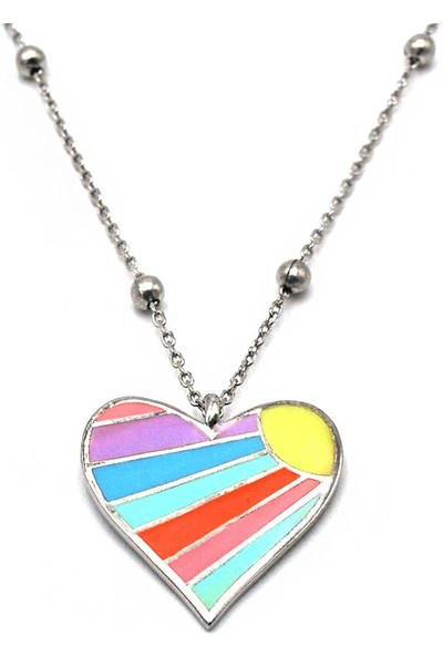 Medcezir Gökkuşağı Mineli Kalp Gümüş Kolye