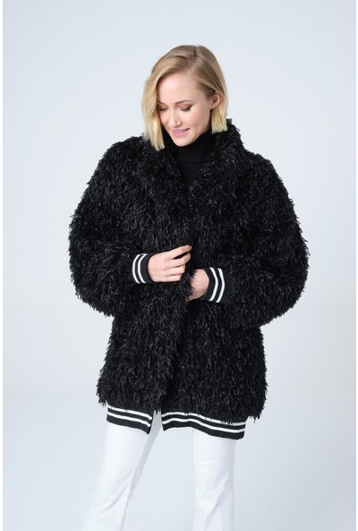 Miha Peluş Mont Siyah
