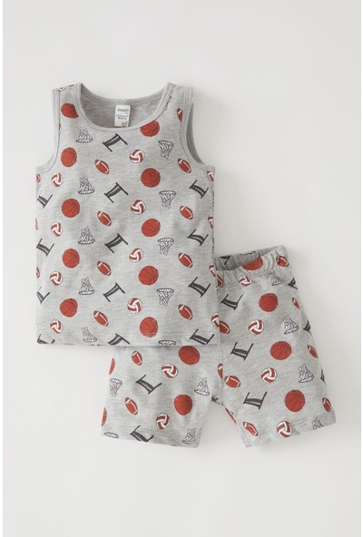 DeFacto Erkek Bebek Desenli Kısa Kollu Pamuklu Pijama Takımı V6395A221Hs