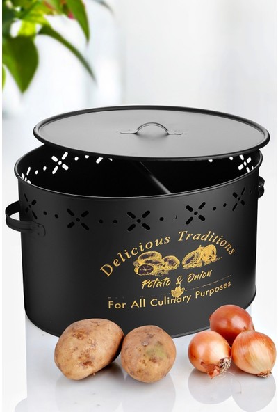 Manor Büyük Boy 2 Bölmeli Lüx Metal Patates-Soğan Kovası-Siyah