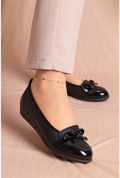 Wovs Kadın Siyah Babet - Anne Babet - Anne Ayakkabı TWOSS135618