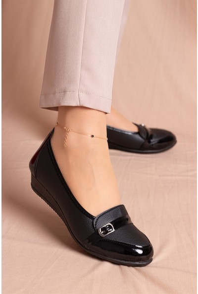 Wovs Kadın Siyah Babet - Anne Babet - Anne Ayakkabı TWOSS135618