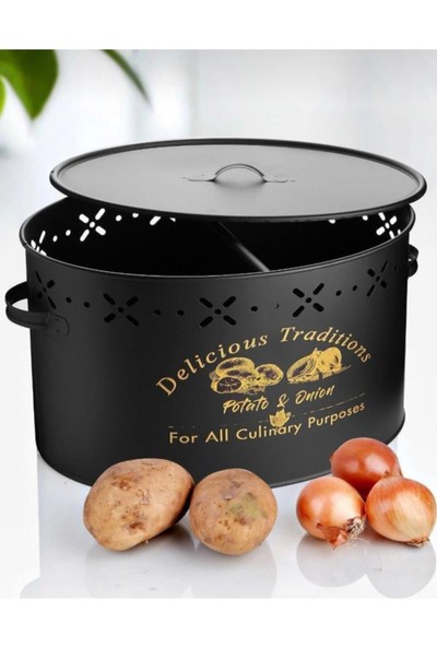 Manor Siyah 2 Bölmeli Metal Patates Soğan Kovası 18LT