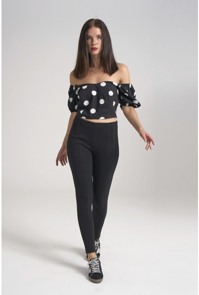 Yüksek Bel, Dar Kesim, Gizli Fermuarlı Kadın Pantolon, Siyah, Akıcı ve Rahat Kumaş Pantolon