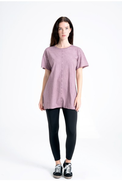 %100 Pamuklu, Yuvarlak Yaka, Kadın Tunik, Rahat Kesim Yağ Yıkama Rose Tunik