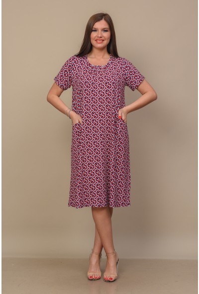 Tusse Kadın Büyük Beden Dijital Desenli Viskon Kısa Kol Elbise