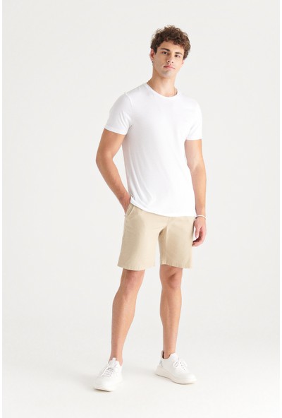 Avva Erkek Bej Yandan Cepli Beli Lastikli Kordonlu Düz Şort A11Y3626