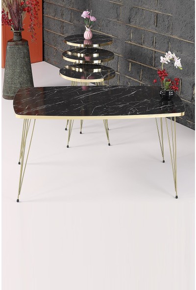 Rupon Home 3 Lü Zigon Orta Sehpa Set Dikdörtgen-Siyah Mermer Desenli Gold Metal Ayak Rupon Home 3 Lü Zigon Orta Sehpa Set Dikdörtgen-Siyah Mermer Desenli Gold Metal Ayak