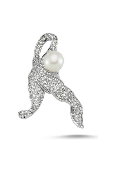 Gümüşhane Silver Incili Zirkon Taşlı Broş