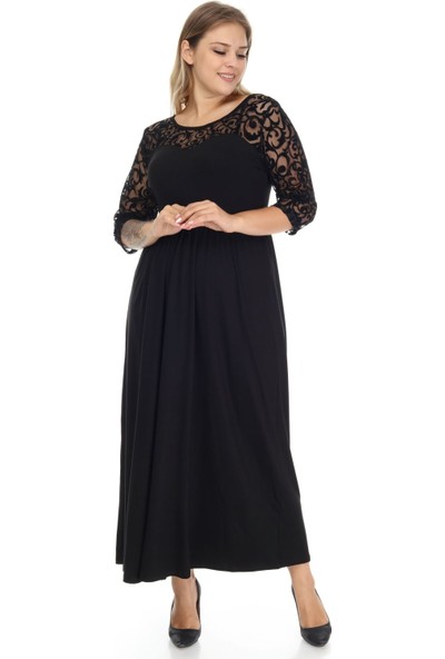 Modayız Dantelli Uzun Büyük Beden Elbise 9E-1272