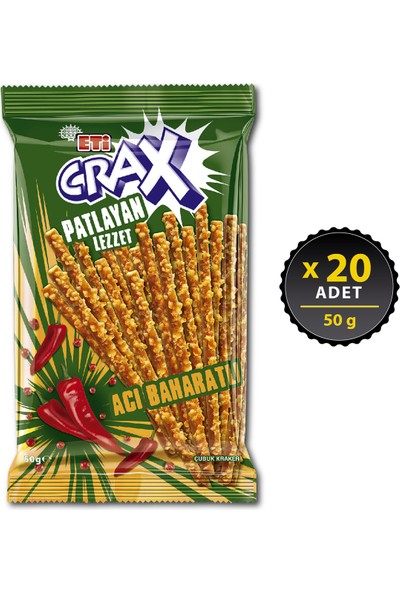 Eti Crax Patlayan Lezzet Acı Baharatlı Çubuk Kraker 50 g x 20 Adet