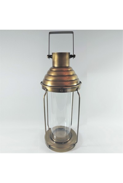 Tgb Atelier Borfen Eskitme Görünümlü Silindir Metal Fener Mumluk Büyük Boy