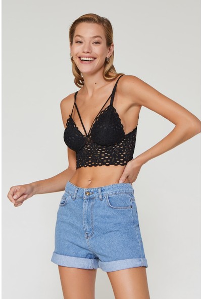 Cansoy Liona Dantelli Siyah Bralet Takım