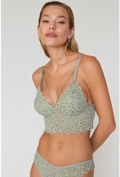 Cansoy Liona Dantelli Haki Bralet Takım