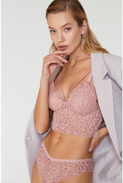 Cansoy Liona Dantelli Pudra Bralet Takım