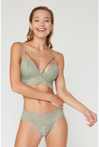 Cansoy Henna Cansoy Dantelli Haki Bralet Takım